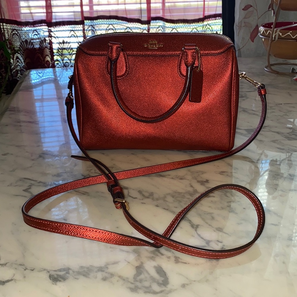 Coach Mini Bennett Satchel Metallic Red Purse - Gem